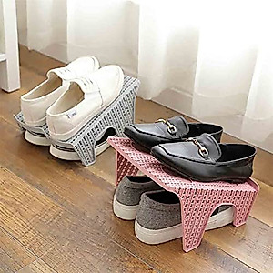 MACIMO Shoe Hanger Footwear Support Rack Space Saving Double Layer Plastic Space Saver Holder (Color : D)