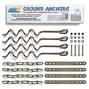 XDP Recreation Swingin' More Fun - Outdoor Backyard Playground Kids Swing Set. White/Blue & XDP Recreation 70113 Swing Set, Trampoline & Patio Furniture Metal Ground Anchor Kit Hardware, Bronze