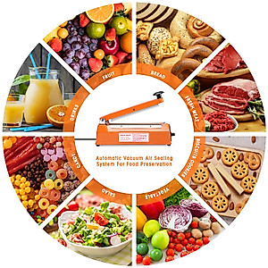 Metronic 8 inch Impulse Bag Sealer Poly Bag Sealing Machine Heat Seal Closer with Repair Kit in Orange