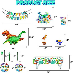 275 Pcs Dinosaur Birthday Party Supplies Kit For Boys, Dinosaur Party Decorations-20 Guest-Include Dino Plates Cups Napkins Banner Cutlery Balloon Tablecloth Straws Toppers