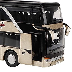 FECAMOS Electric Bus Toy 1:32 Alloy Double Decker Bus Model Long Distance Bus Toy Car Bus with Light Music for Children Kids Gift(Gold)