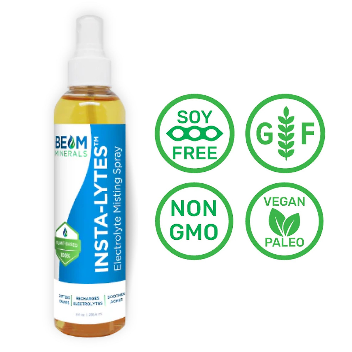 BEAM MINERALS Insta-Lytes Cramp-Relief Electrolyte Misting Spray | Natural Liquid Electrolytes | Micronutrients Supplement for Cramping, Muscle Aches, and Rash Relief