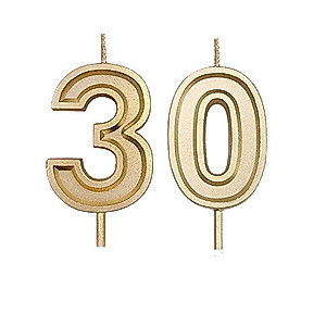 Bailym 30th Birthday Candles, Gold Number 30 Cake Topper for Birthday Decorations Party Decoration