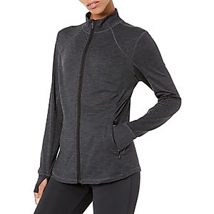 Amazon Essentials Women's Brushed Tech Stretch Full-Zip Jacket - Discontinued Colors, Black Space Dye, Medium