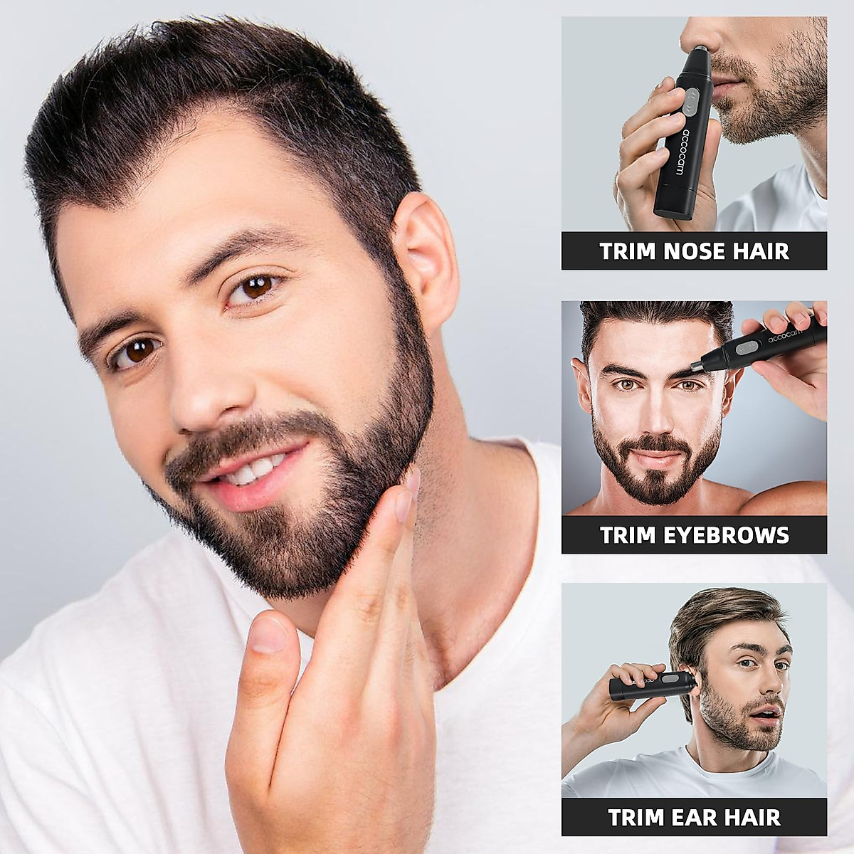 ACCOCAM 2022 Nose Ear Hair Trimmer for Men Women, Electric Nostril Nasal Hair Clippers Trimmers Remover with Vacuum Cleaning System, IPX7 Waterproof, Mute Motor, Wet/Dry, Battery-Operated