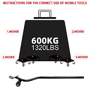 Heavy Duty Furniture Expandable Lifter with 4 Mover Dolly for Easy and Safe Moving Kit, Rubber Wheels 2 Brake 360° Rotatable Appliance Mover Dolly, Max Up for 1320LBS/600KG (Black)