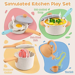 Pretend Play Kitchen Accessories Toys, Pots and Pans Utensils Playset for Kids, Cooking Play Set Gift for Toddlers Boys and Girls 2 3 4 5 Years Old