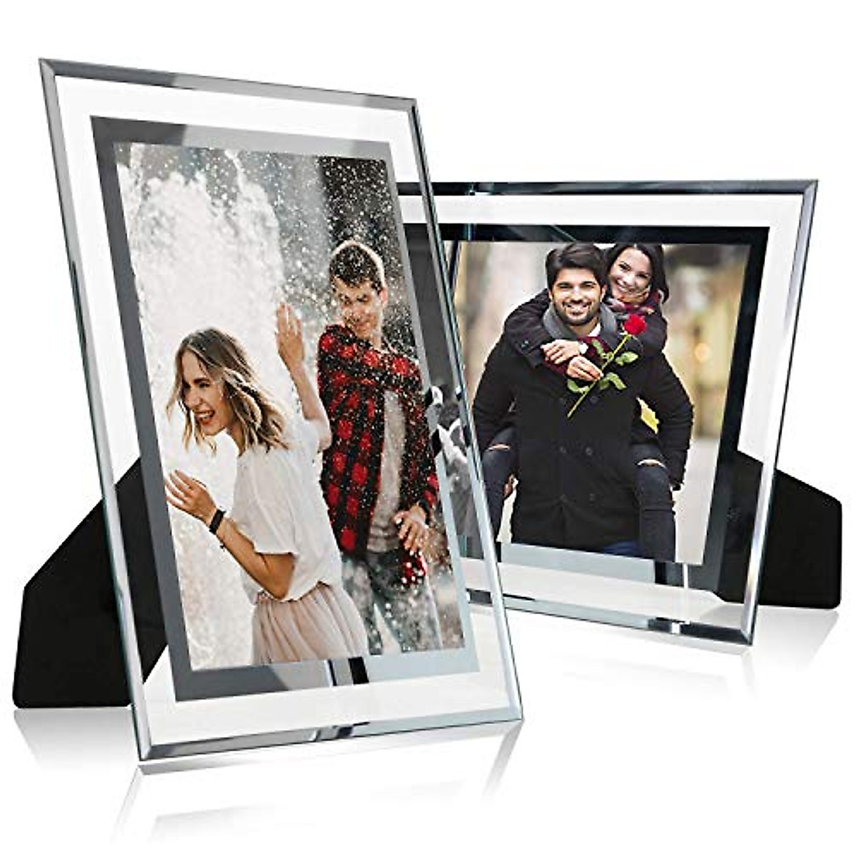 Cq acrylic 6x8 Glass Picture Frame,Silver Mirrored for Photo Display Stand on Tabletop,Pack of 2