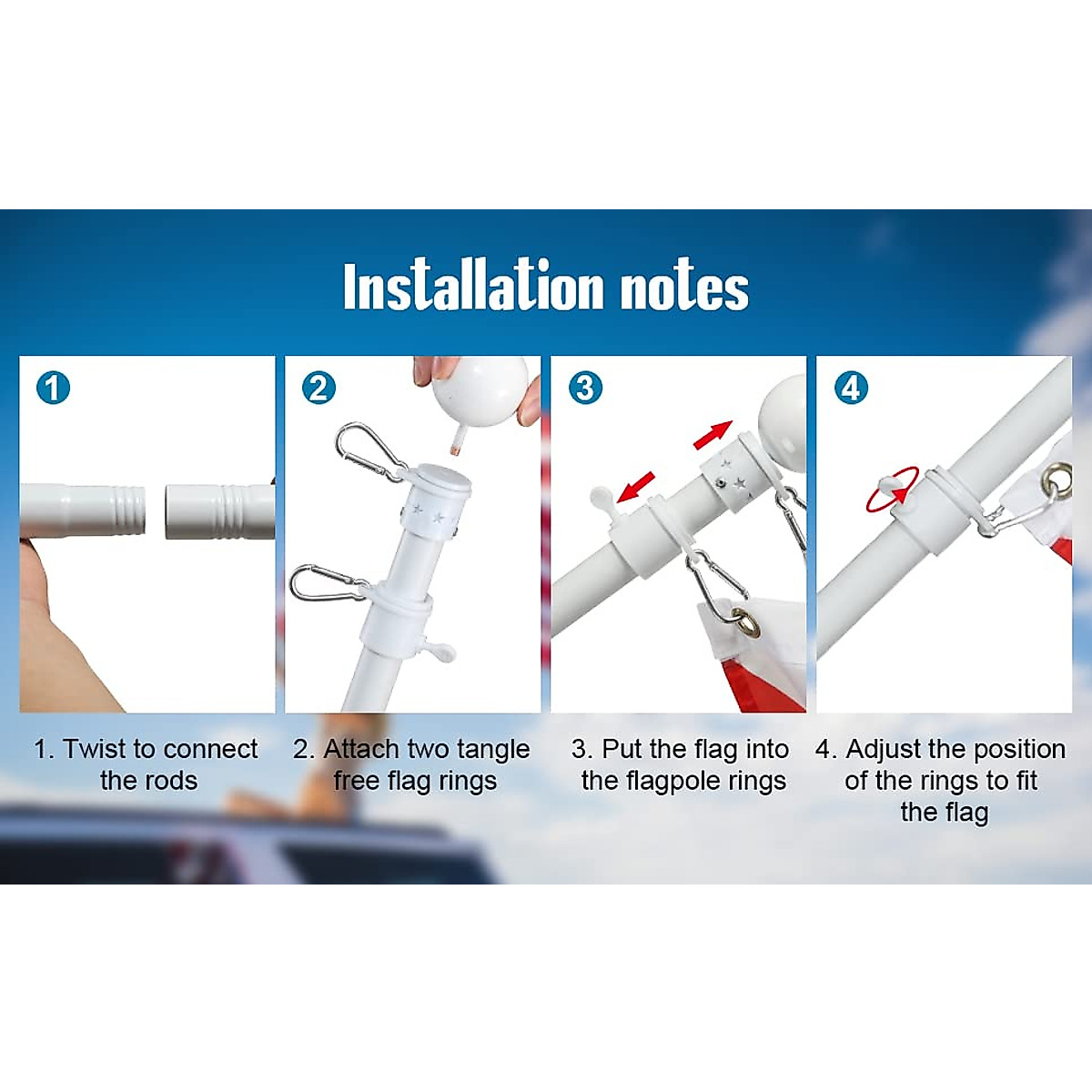 cogardenshower White Flag Pole for House - Tangle Free Outdoor Flag Pole Kit with Holder Bracket,5ft Stainless Steel Metal Flagpoles Residential Heavy Duty for Outside House,Porch,Yard,Truck,Boat