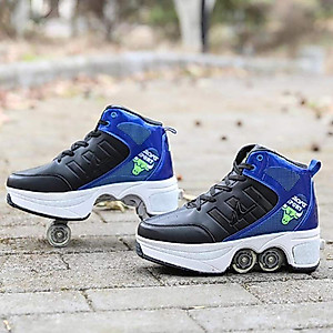 Roller Skates for Women， Men's Outdoor Skates,Skates for Girls/Boys,Adult Two -in-One Deformed Double-Row Four-Wheel Automatic Walking Shoes//Kick Roller Skates Shoes,K-10