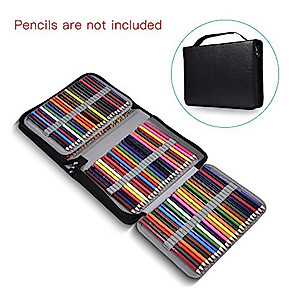 150 Slots Colored Pencil Case,Deluxe PU Leather Fabric Large Capacity Gel Pens Watercolor Pencils Holder Organizers Bag with Zipper,Handle (black)