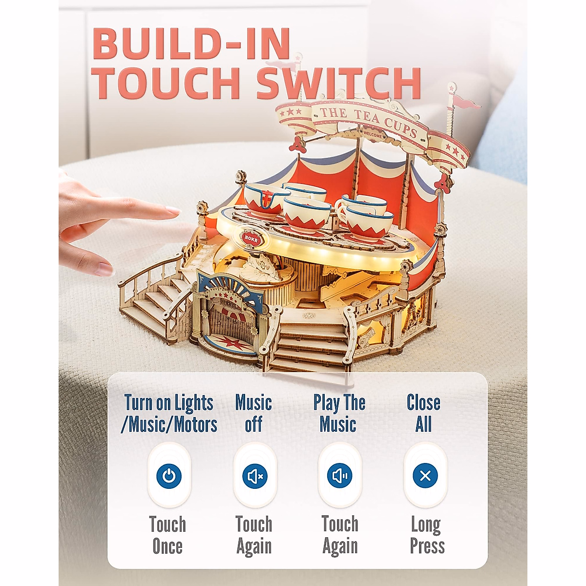 ROKR 3D Wooden Puzzles for Adults-LED Wooden Music Box Kits-Wood Model Kits to Build-3D Puzzles for Kids and Adults-Christmas STEM Toy Gifts