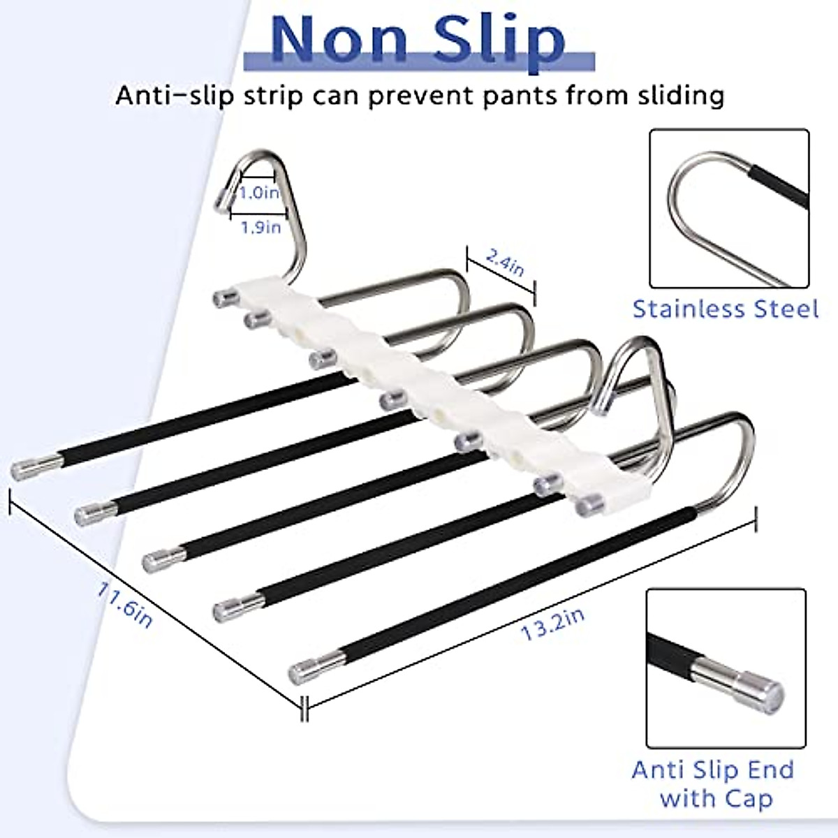 Pants Hangers Space Saving, 4 Pack Non-Slip Pants Rack Hanger Organizer for Closet, Stainless Steel Multiple Layers Multifunctional Pants Organizer for Clothes, Pants, Jeans, Scarf, Trousers