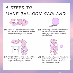 TOPLLON Pink Balloon Garland Arch Kit 135 Pcs, Double Stuffed Baby Shower Decorations for Girl with Macaron Purple Dusty Pink Balloons for Birthday Party Decorations