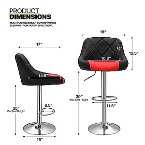 Magshion Bar Stools Set of 2, Adjustable Counter Height Swivel Barstools Modern Dining Chair Bar Pub High Stool with Back for Kitchen Island, Black/Red