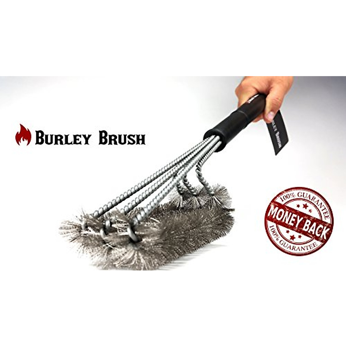 Burley Brush 3X Stainless Grill Brush, Ultimate Cleaning Brush for your BBQ Grill, Long 18" Handle, Heavy Duty Construction, Built to Last with Rugged Twist Wire Design - Works great with all Weber, Charbroil, Traeger and all Porcelain Style Grills - Make