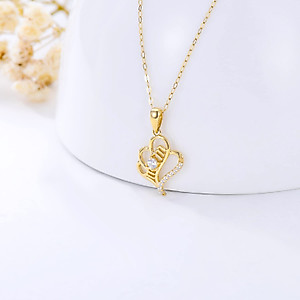 Rikelus Mothers Day Gift for Mom,14K Real Gold Mom Heart Necklace for Women Wife Mom Grandma,Yellow Gold I Love You Mom Pendant Necklace Jewelry Gift for Mothers Day 16+1+1 inch