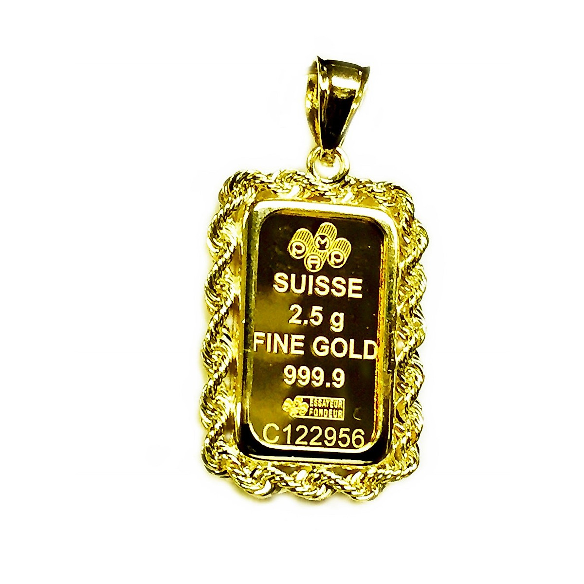 TEX 14k Yellow Gold Bullion Rope Pendant, 2.5gr Ingot, Approx 1g