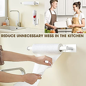 JDGOU Paper Towel Holder Self Adhesive or Drilling,Paper Towel Holder Under Cabinet,Paper Towel Holder Wall Mount Waterproof and Rustproof,Perfect Kitchen Organization for Kitchen,Bathroom,Sink White