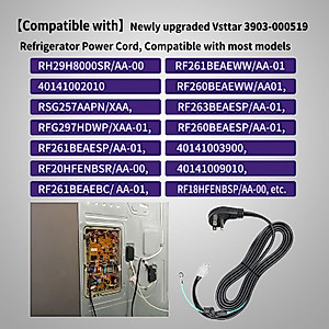 Upgraded 3903-000519 3903-001003 Refrigerator Power Cord Compatible with Samsung RH29H8000SR/AA-00, RF261BEAEWW/AA-01 etc Multi Model, Replacement Fridge Power Cord 3903-000786,3903-001013,3903-000796