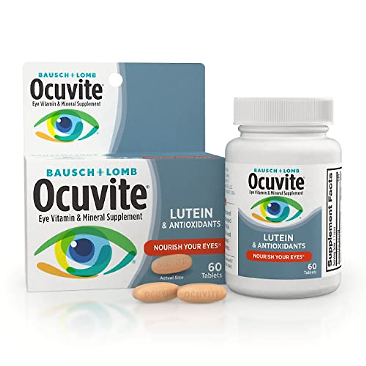 Bausch & Lomb Ocuvite Eye Vitamin & Mineral Supplement, Contains Zinc, Vitamins A, C, E, & Lutein, Pink,Tablet, 60 Count