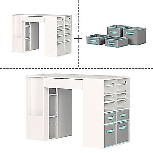South Shore Crea Counter-Height Craft Table with Scratchproof Surface and Interchangeable Modules - 4 baskets included, Pure White