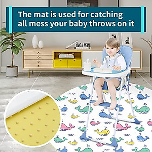 Splat High Chair Mats for Dropping Food, ALYYDBG Baby Washable Waterproof & Anti-Slip Floor Splash Mat for Under High Chair (Large Round 43 X 43 Whale)