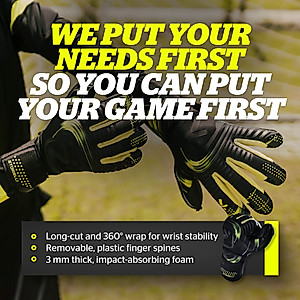 Storelli Silencer Menace Goalkeeper Gloves, Soccer Goalie Gloves for Youths & Adults, Roll-Negative, Hybrid Gloves with Removable Finger Spines, Black & Yellow, Size 9