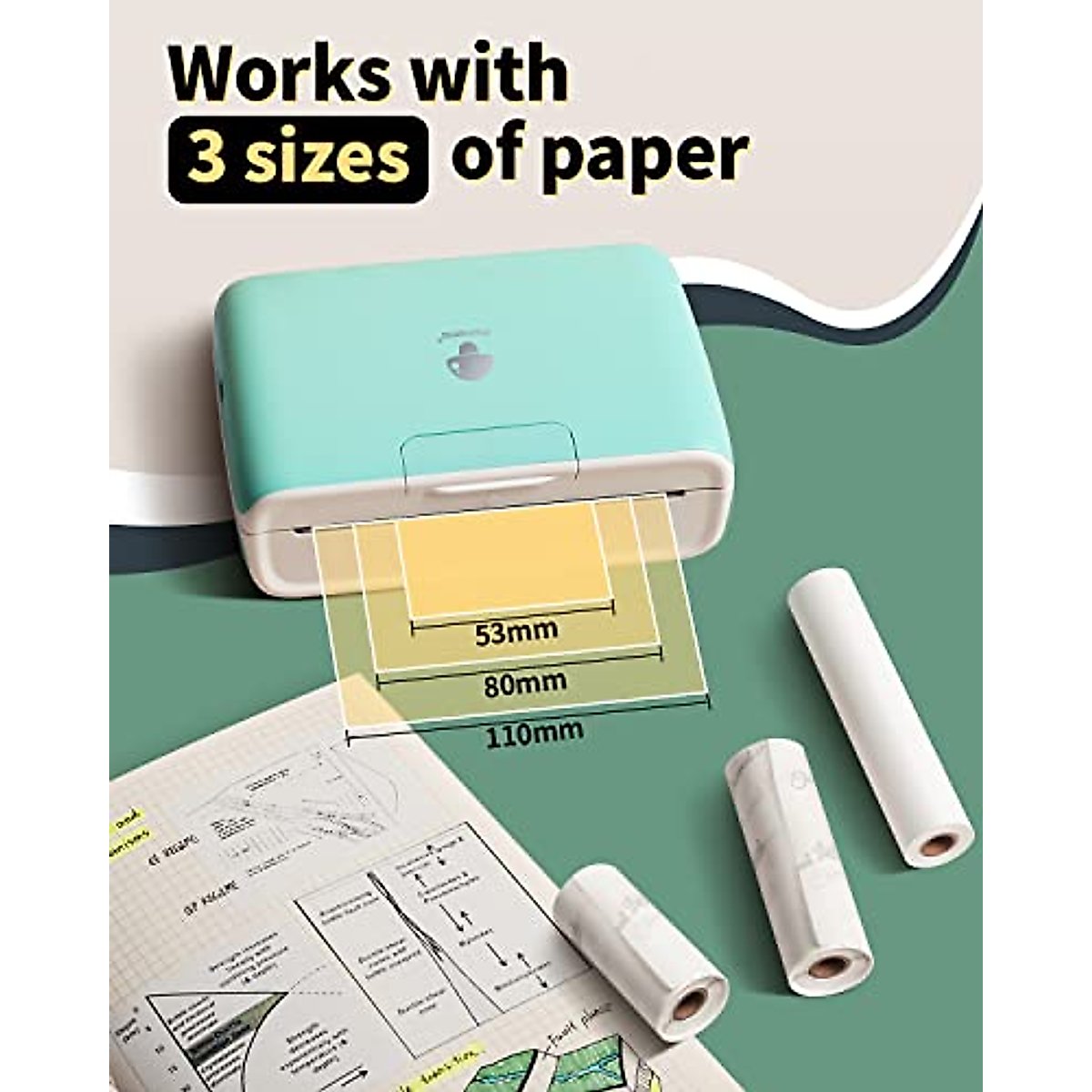 Phomemo M04S Portable Thermal Printer Sticky Note Printer, Bluetooth Label Printer, Support 2/3/4 inch Printing Width, 300 dpi,Compatible with iOS + Android, Suitable for Labels, Notes, documents