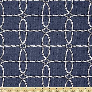 Ambesonne Nautical Fabric by The Yard, Bicolored Maritime Design of Shapes and Knots Sailor Simplistic Design, Stretch Knit Fabric for Clothing Sewing and Arts Crafts, 1 Yard, Night Blue and White
