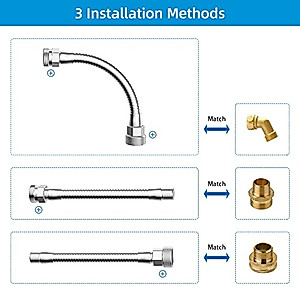 All Metal Garden Hose Extension Adapter, 8 Inch Garden Hose Protector, Solid Brass G1/2'' Connector, 360 Degree Swivel Stainless Steel Flexible Water Hose with Male & Female Thread GHT3/4",Chrome