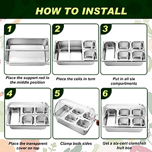 Tessco 1 Set Countertop Ice Food Serving Display Container Condiment Dispenser with Lid Stainless Steel Serving Tray Buffet Station with Clamps Spoons Ice Box for Restaurant Kitchen (5 Compartments)