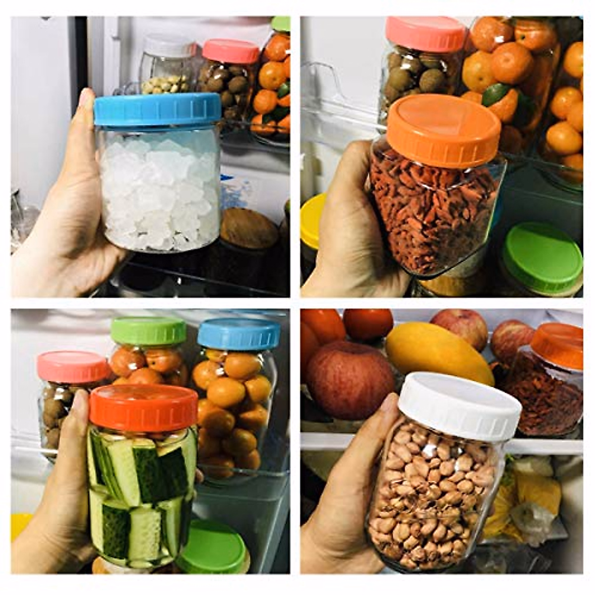 24 Pack Canning Lids Regular Mouth - Plastic Mason Jar Lids with Silicone Seals Rings Fits Ball/Kerr Jars, Leak-Proof & Anti-Scratch Resistant Surface, 8 Colors