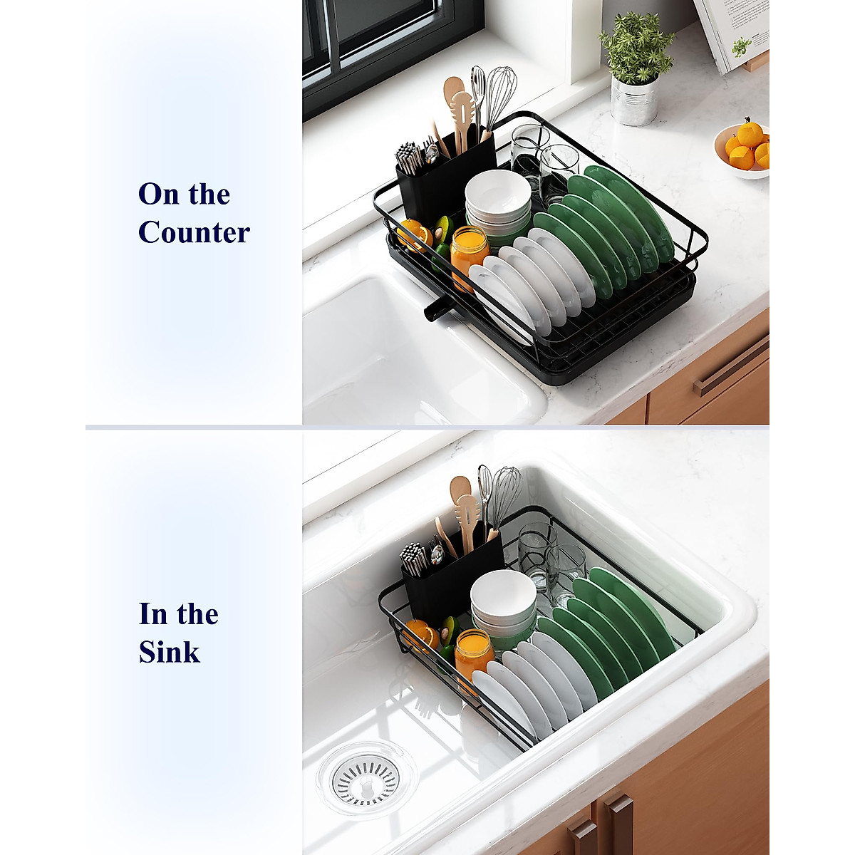 Kitsure Dish Drying Rack- Space-Saving Dish Rack, Dish Racks for Kitchen Counter, Durable Stainless Steel Kitchen Drying Rack with a Cutlery Holder, Drying Rack for Dishes, Knives, Spoons, and Forks