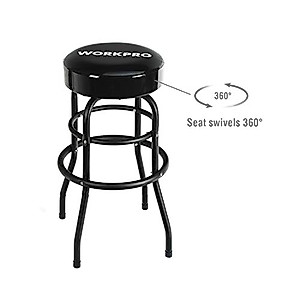 WORKPRO Shop Stool Bar Stool with Padded Swivel Shop Seat, Black, W112012A
