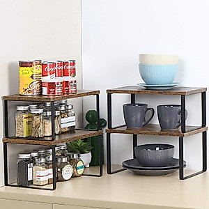 MOOACE Kitchen Counter Shelf, Stackable Cabinet Shelf Organizers Expandable Countertop Shelf for Pantry - Set of 4 - Brown