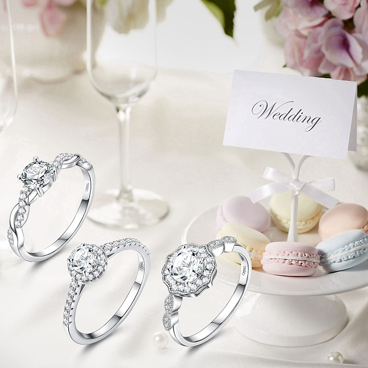 ZELORES 925 Sterling Silver Engagement Rings For Women 1 CT-2 CT 5A Cubic Zirconia Wedding Rings Round Solitaire Halo Promise Rings For Her Lotus Ring Size 5-9(7)