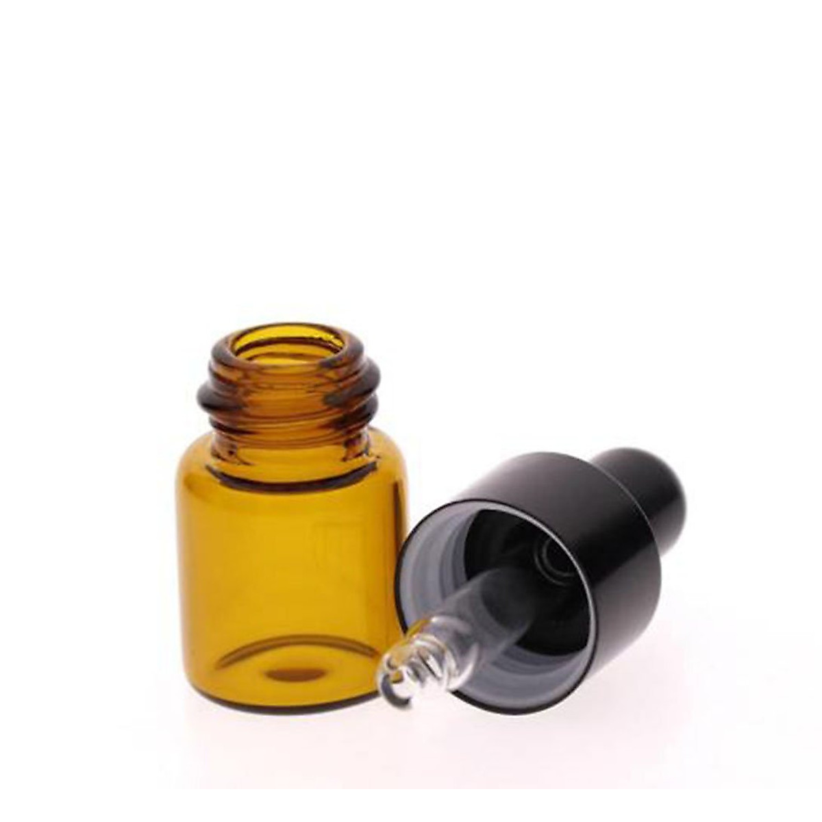 Pack of 100,2ml (5/8 dram) Amber Glass Dropper Bottle,Empty Sample Vial Glass Eye Dropper Aromatherapy Liquid Perfume Essential Oil Bottles with Glass pipette&Black Aluminum caps