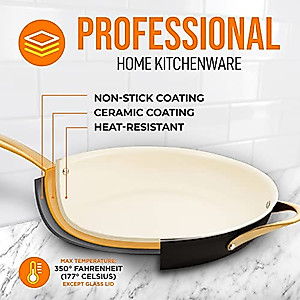 NutriChef 14-Inch Professional Ceramic Frying Pan - Extra-Large Skillet with Golden Titanium Handle, Non-Stick Ceramic Coating, Stain-Resistant, Easy to Clean, Ideal for Home Cooking