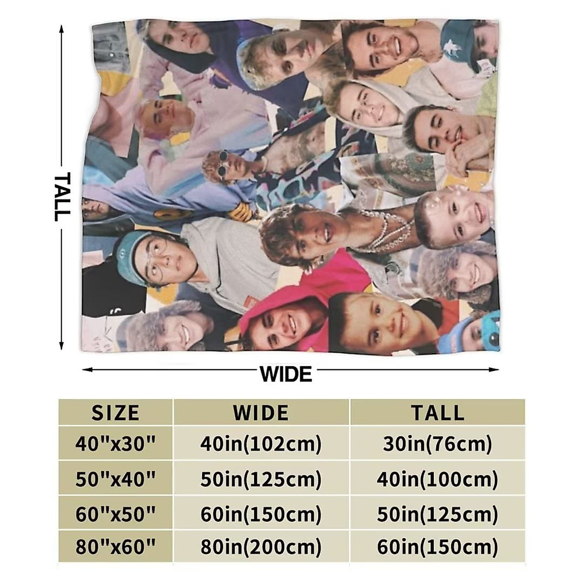 Justin Bieber Blanket Singer Poster 3D Print Soft Throw Blanket Lightweight Cozy Microfiber Flannel Throw Blanket for Nap Bed Couch Chair Living Room Singer Fans Gift 50x40 in