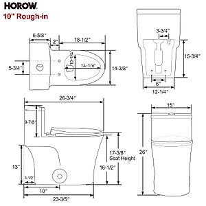 HOROW T0338W One Piece Toilet 10" Rough-in, Elongated Toilet with Comfortable Seat Height, ADA Chair Height 17.3", Dual Flush 0.8/1.28 GPF & MAP 1000g, Standard White Toilet Bowl, Space Saver Design