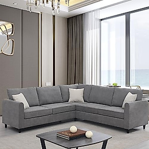 Flieks 91 * 91" Modern Upholstered Living Room Sectional Sofa, L Shape Furniture Couch with 3 Pillows