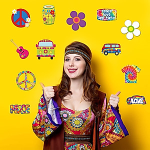 60 Pieces 60's Hippie Groovy Party Tie Dye Birthday Party Decoration Cutouts Accents Hippy Retro Flower Cutouts Peace Sign Cutouts 60's Vibe Party Wall Decoration Cutouts