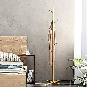 Jolitac Modern Metal Coat Rack in Gold Free Standing 7 Hooks Hall Tree in Corner, Hat Hanger & Coat Racks Stand Entryway Organizer for Clothes, Bags, Umbrella (Golden)