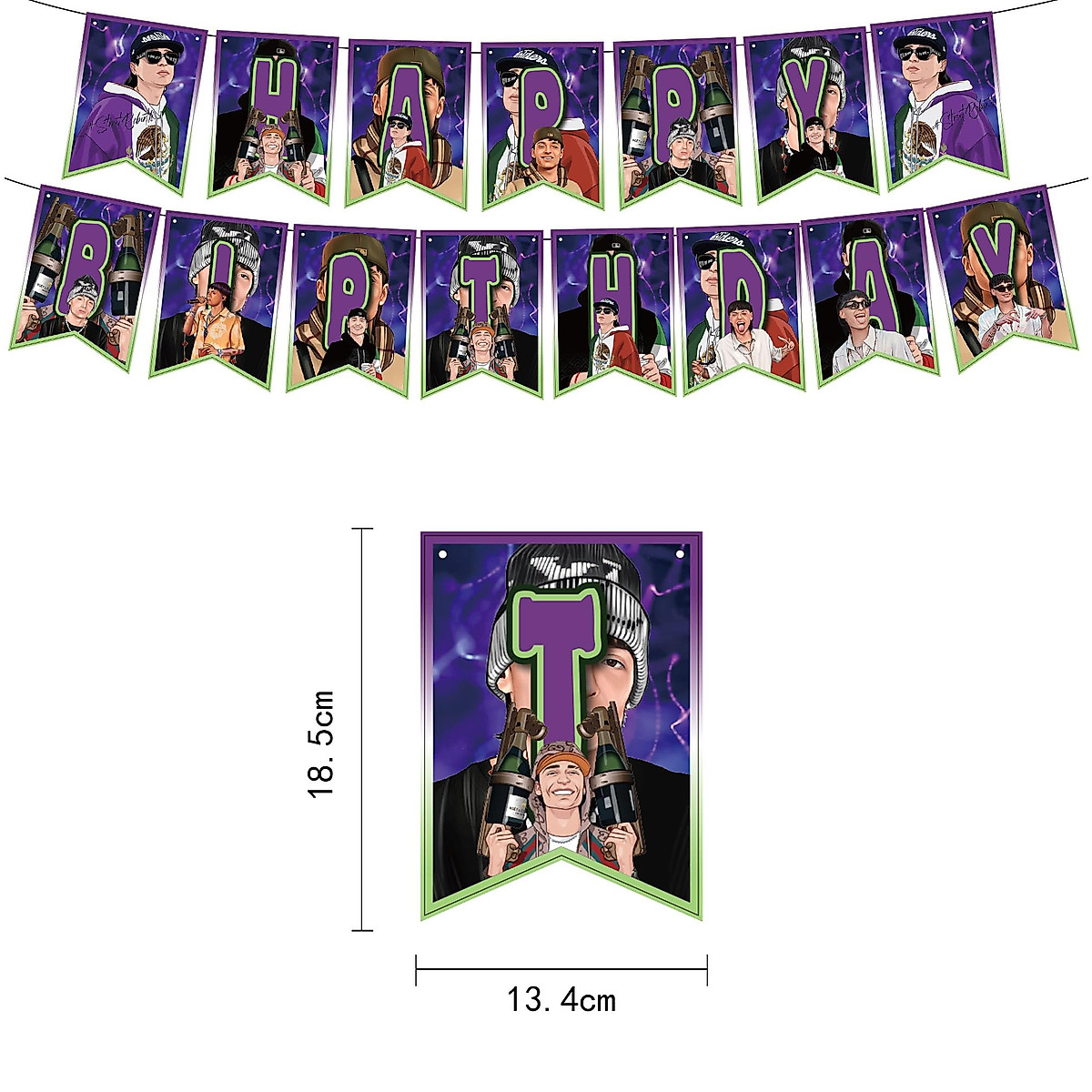 Sorva Peso Pluma Party Decorations for Fans,Rapper Singer Themed Party Decorations Include 1 Pcs Happy Birthday Banner,1 Pcs Pluma Cake Topper,12 Pcs Cupcake Topper,16 Pcs Balloon for Birthday Party B