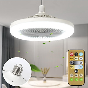 Socket Fan Light With Remote 10", Fan With Light 2,400 Lumen/6,500 Kelvin, Infinitely Adjustable, Light Socket Fan For Small Spaces Damp/Ventless, Need Ventilation & Airflow to Dry