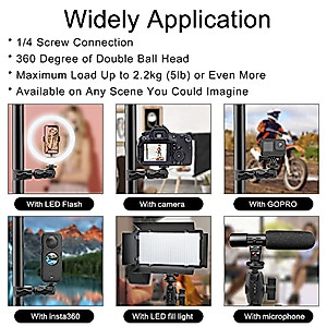 Taisioner Super Camera Clamp Mount Double Socket Arm 1/4"-20 Ball Head Adapter for GoPro AKASO DJI Action Insta360 or DSLR Digital Camera Monitor/LED Lights/Ronin-M/Ronin MX/Freefly MOVI