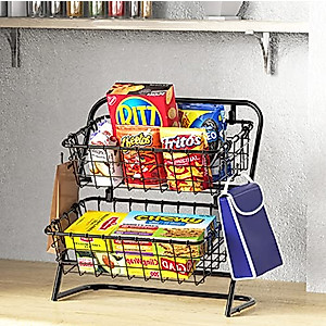 Simple Houseware 2-Tier Rigid Wire Market Basket Stand, Black