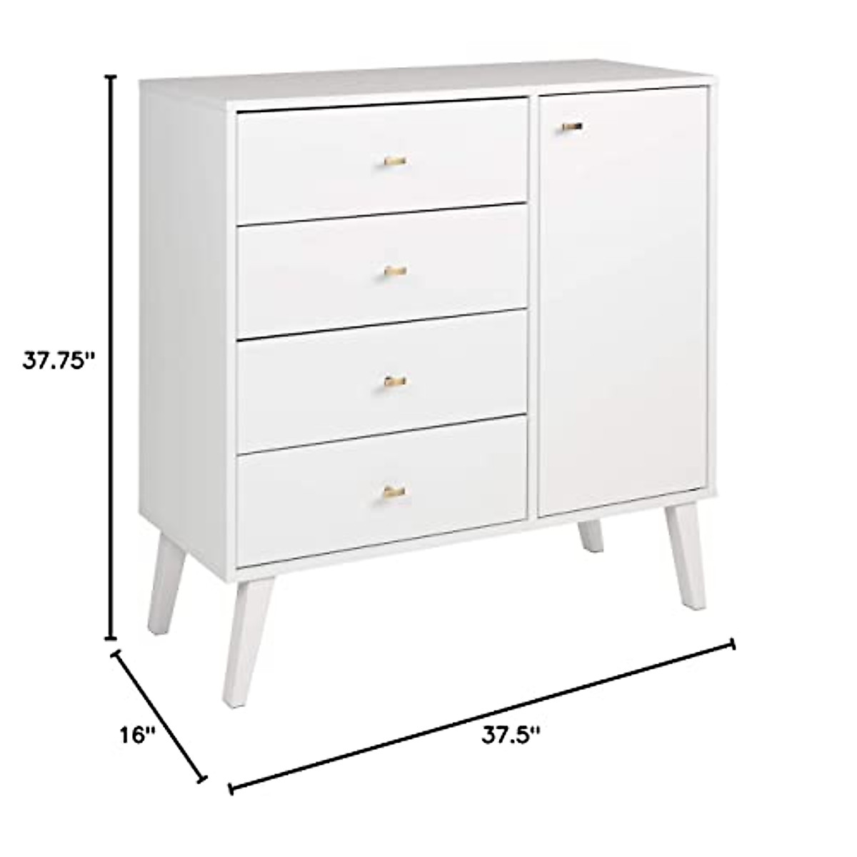 Prepac Milo Mid-Century Modern 4-drawer Chest with Door - White
