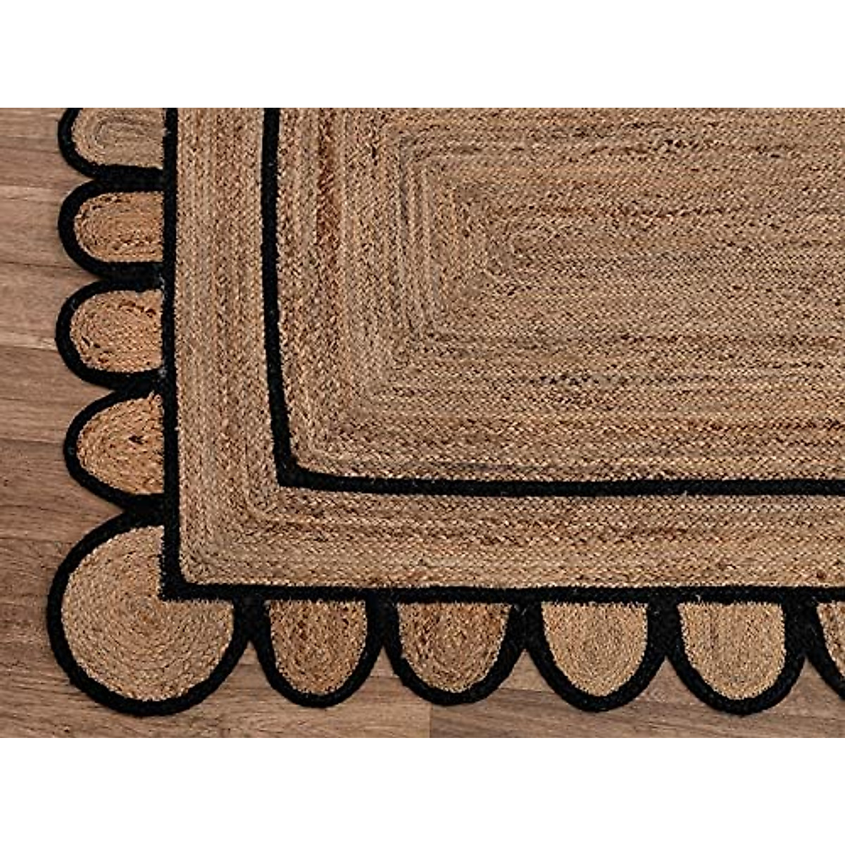 ROYAL ARTS & CRAFTS 2x3,3x5,4x6,5x7,6x9,8x10,9x12 Black Color Scalloped Design Jute Rug Kitchen Rug/ Patio Rug/ Hallway Rug/ Entryway Rug/ Outdoor Rug (3x4 Ft Area Rug)